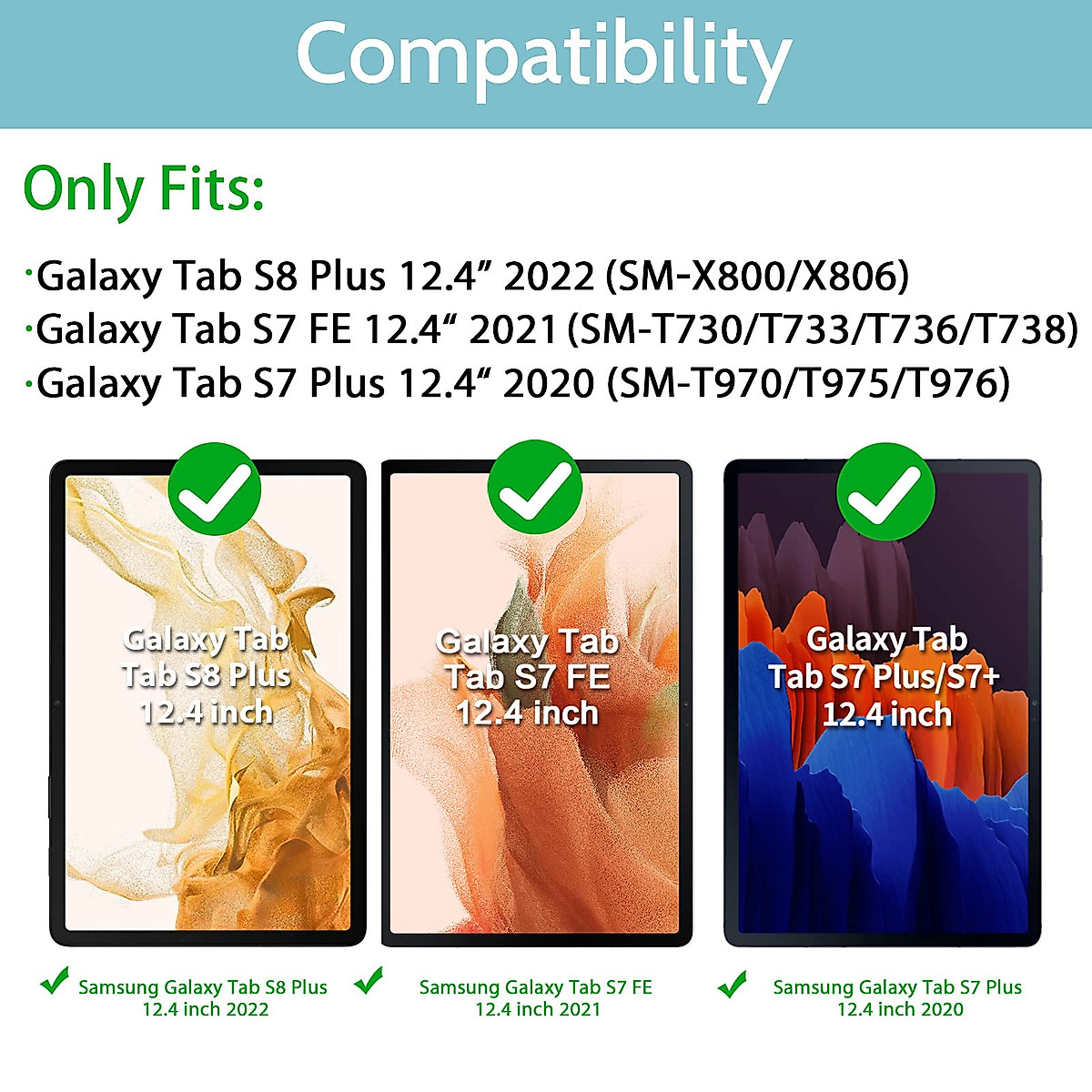 timecity Case for Samsung Galaxy Tab S8 Plus/ S7 FE 5G Case 12.4'' with Screen Protector & 360° Swivel Kickstand & Hand Shoulder Strap Case for Galaxy Tab S7 FE/ S8 Plus/ S7 Plus 12.4 inch -Black