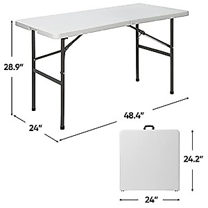 SUPER DEAL Portable 4 Foot Plastic Folding Table, Indoor Outdoor Heavy Duty Fold-in-Half Picnic Party Camping Barbecues Table with Carrying Handle, White