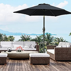 windaze 7.5ft Patio Table Umbrella - Outdoor Market Umbrella with Push Button Tilt and Crank for Garden, Lawn, Backyard, Deck, Pool and Beach, Black
