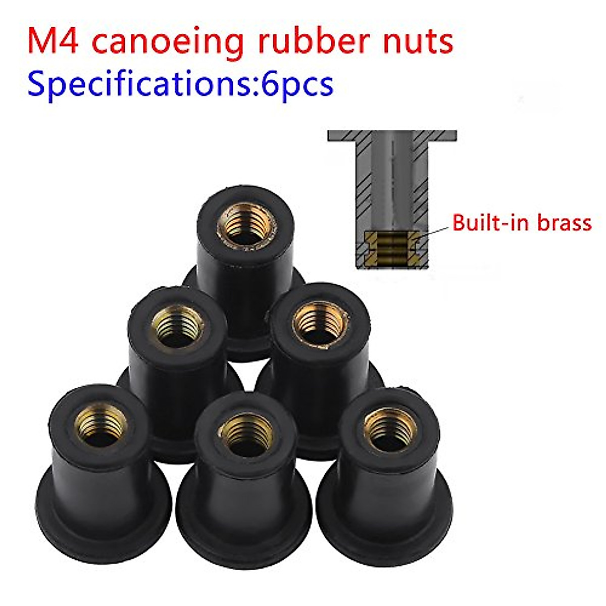 Dilwe 6pc Well Nuts Kit, M4 Rubber Windshield Bolts Well Nuts for Motorcycles Kayak Canoe Boats