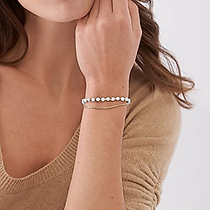 Fossil Women's Stainless Steel Gold-Tone Beaded Bracelet, Color: Gold/Howlite (Model: JF04443710)