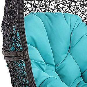 Zuri Furniture Modern Reef Black Basket Swing Chair Teal Cushion with Stand