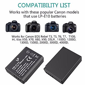 LP-E10 Battery Charger Pack, LP Replacement Battery & Charger Compatible with Canon EOS Rebel T7, T6, T5, T3, T100, 4000D, 3000D, 2000D, 1500D, 1300D, 1200D & More (NOT for T3i T5i T6i T7i)