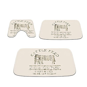 Kntiline Farmhouse Abstract Animal Cattle Feed Cow Rustic Custom Bathroom Rugs and Mats Sets 3 Piece, Memory Foam Bath Mat 20 x 31 in, U-Shaped Contour Shower Mat Non Slip Absorbent