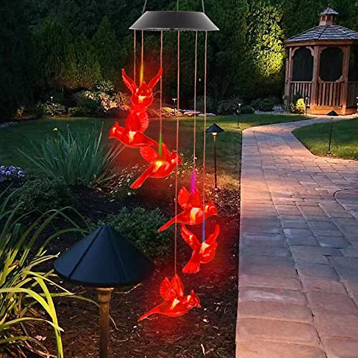 TSIPEKLO Cardinal Wind Chimes, Solar Powered Red Cardinal Bird Wind Chime Wind Moblie LED Light, Spiral Spinner Cardinal Windchime Portable Outdoor Chime for Patio, Deck, Yard, Garden, Home