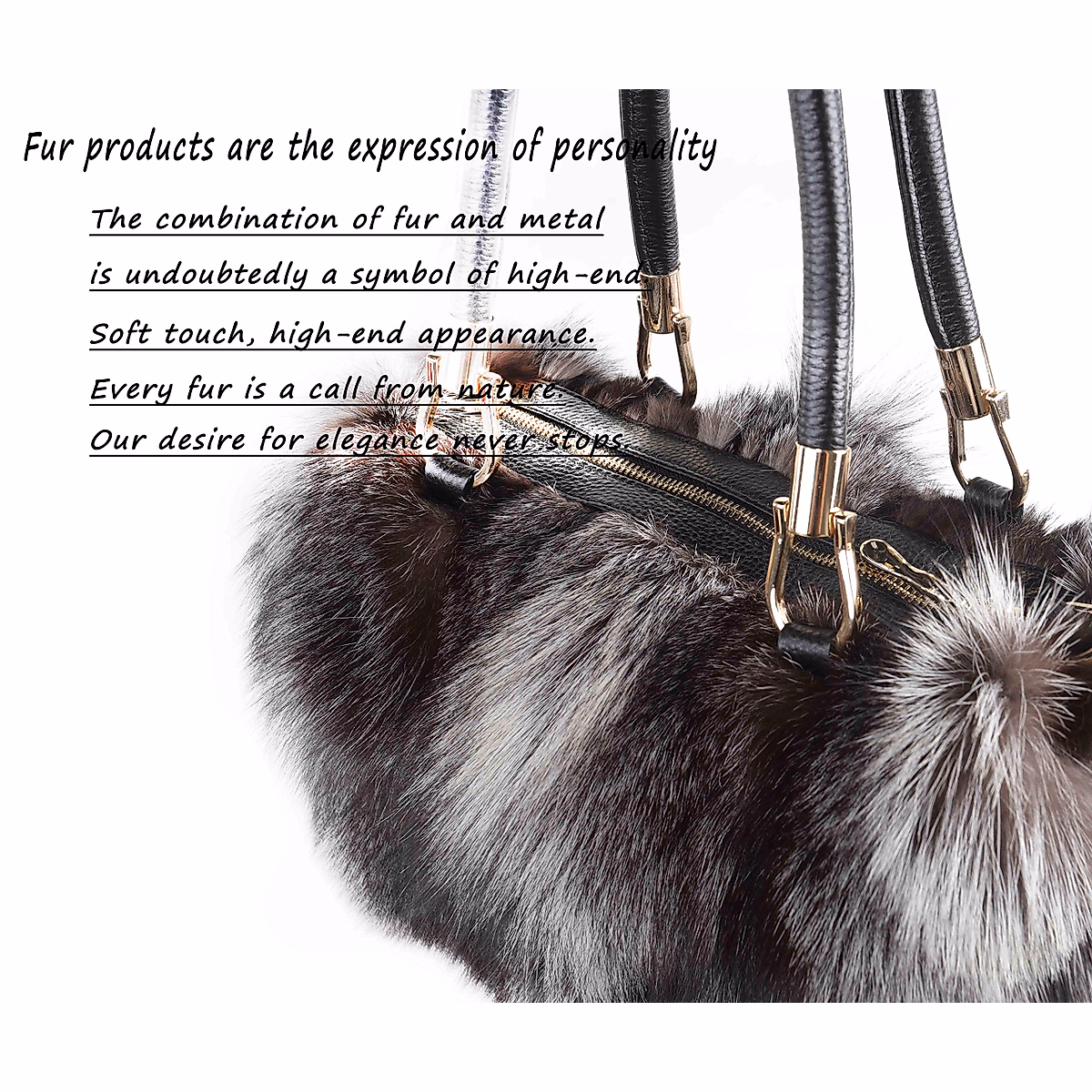 Fur Story Women's Fox Fur Chain Bag Fuzzy Shoulder Handbag for Women Big Fluffy Tote Cute Purses Black Bag