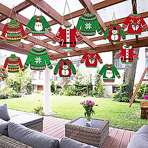 Ugly Sweater Decorations Hanging Banner 12 Pieces Ugly Christmas Party Decorations Holiday Party Indoor Hanging Decor