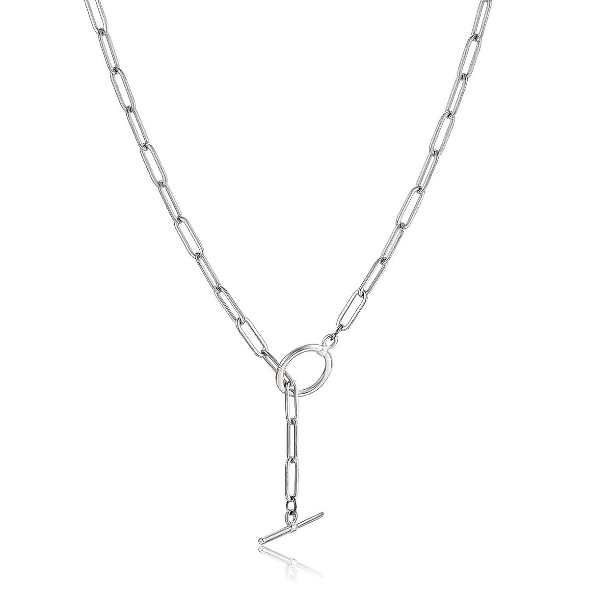 BVGA Chain Choker Necklace Paperclip Toggle Clasp Simple Y Necklace Oval Rectangle Link Chain Layering Necklace for Women Gold Silver (Silver)