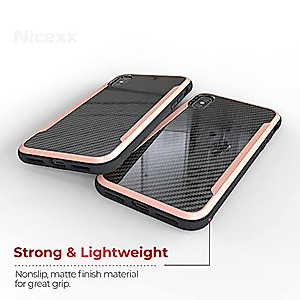 Nicexx Designed for iPhone X Case/Designed for iPhone Xs Case with Carbon Fiber Pattern, 12ft. Drop Tested, Wireless Charging Compatible - Rosegold