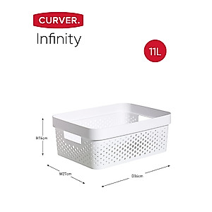 Curver Infinity Dots Set of 3 100% Recycled Medium Storage Baskets 11 Litres - White