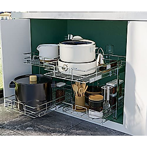 LOVMOR 2 Tier Individual Pull Out Cabinet Organizer 17" W x 21" D, Slide Out Kitchen Cabinet Storage Sliding Shelves