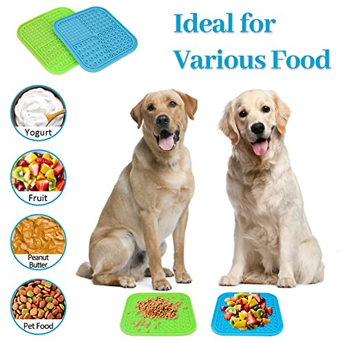 PatiencET Licking Mat for Dogs Cats 2 Pack, Dog Peanut Butter Lick Pad with Strong Suction Cups for Calming, Reduce Anxiety Boredom (Blue & Green)
