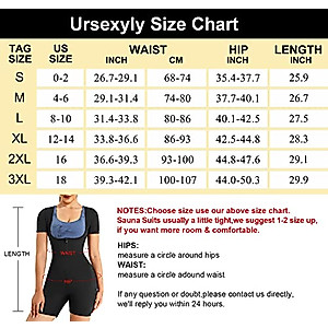 URSEXYLY Sauna Suit for Women Sweat Vest Waist Trainer 3 in 1 Slimming Full Body Shaper Workout Top with Sleeve Shorts (Large, Black)