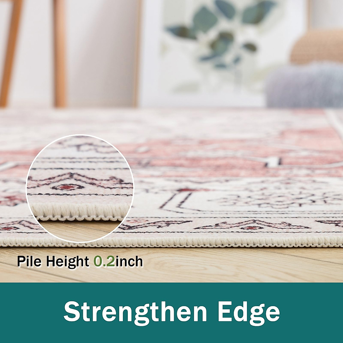 Carvapet Vintage Area Rug Boho Soft Rug Non-Slip and Stain Resistant for Kitchen,Living,bedrooms,hallways,Children's playrooms and Dining Room Carpet Mat(2X10,Pink)