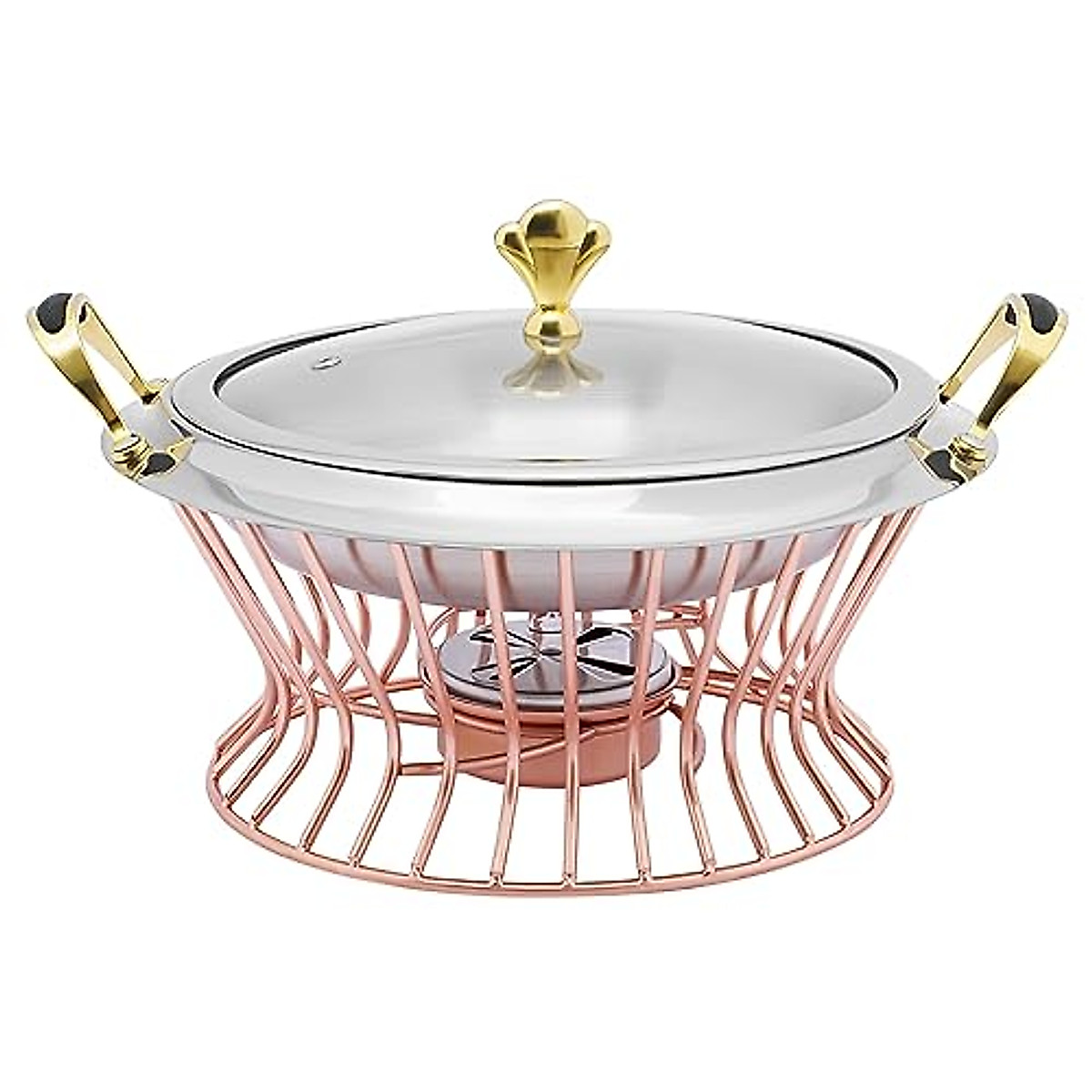 PaNeTnya 2L/2.11qt Round Chafing Dish Buffet Set,Stainless Steel Chafer Buffet Catering Chafers,Food Warming Tray for Parties,Graduation,Events (Red Copper)