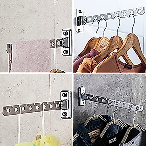 Zivisk 2 Pcs Laundry Hangers Folding Wall Mounted Clothes Hanger Rack with Swing Arm Stainless Steel Heavy Duty Coat Hook for Bathroom, Bedroom, Room (Silver)