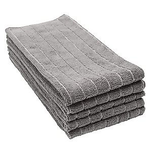 S&T INC. Soft, Absorbent Hand Towel with Hanging Loop, Microfiber Dish Towels for Kitchen, 5 Pack, 18 Inch x 26 Inch, Grey