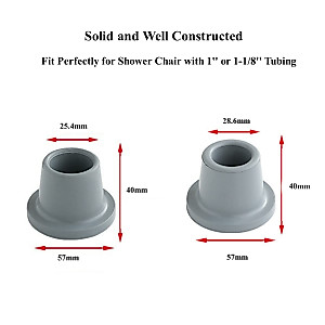 Shower Chair Tips Replacement Heavy Duty 4 Pack, Gray, 1 1/8’’ Rubber Tips for Shower Chair, Bath Chair, Shower Stool and Tub Transfer Bench, Non Slip Shower Chair Leg Tips Rubber Feet