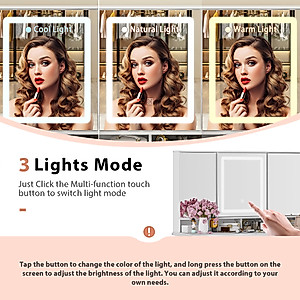ECACAD Modern Makeup Vanity Desk with Lighted Mirror, Vanity Table Dressing Table with 9 Drawers, Hidden Shelves & Foldable Mirror, 3 Color Lighting Modes, Brightness Adjustable, White
