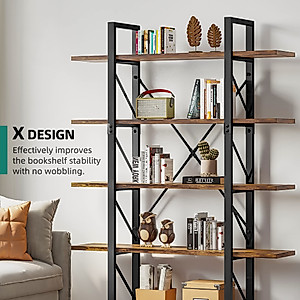 YITAHOME 5 Tier Bookcase, Artsy Modern Bookshelf, Book Rack, Storage Rack Shelves in Living Room/Home/Office, Books Holder Organizer for Books/Movies - Rustic Brown