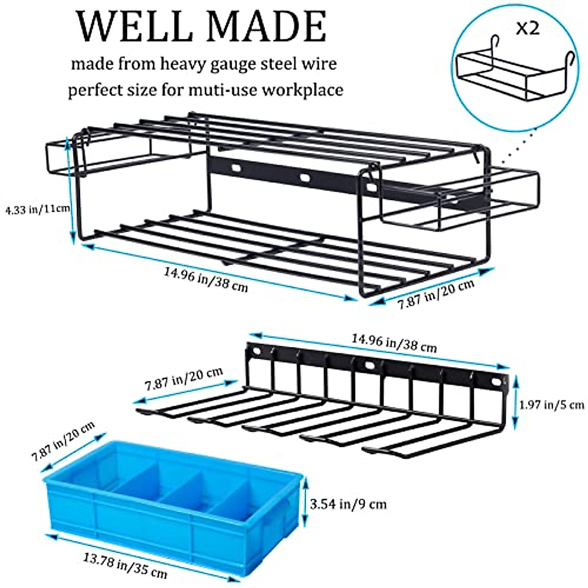 UNIKOO Power Tool Organizer, Garage Storage Rack with Tool Box, Heavy Duty Metal Drill Holder, Black Wall Mount Floating Shelf for Warehouse(4.33" D x 14.96" W x 7.87" H)