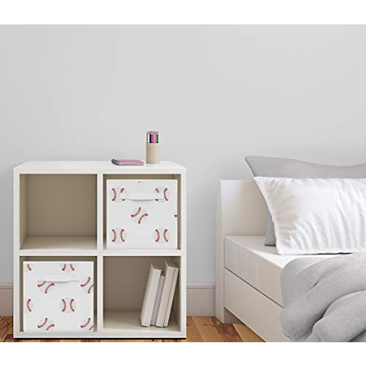 Sweet Jojo Designs Red and White Sports Organizer Storage Bins for Baseball Patch Collection - Set of 2