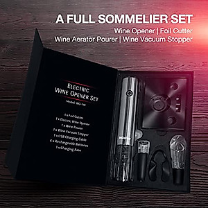 Mueller Electric Wine Opener Set - Rechargeable Batteries and USB Charging Cable - Electric Corkscrew Opener with Foil Cutter, Wine Pourer, Vacuum Stopper (Batteries Included), Valentines Day Gifts