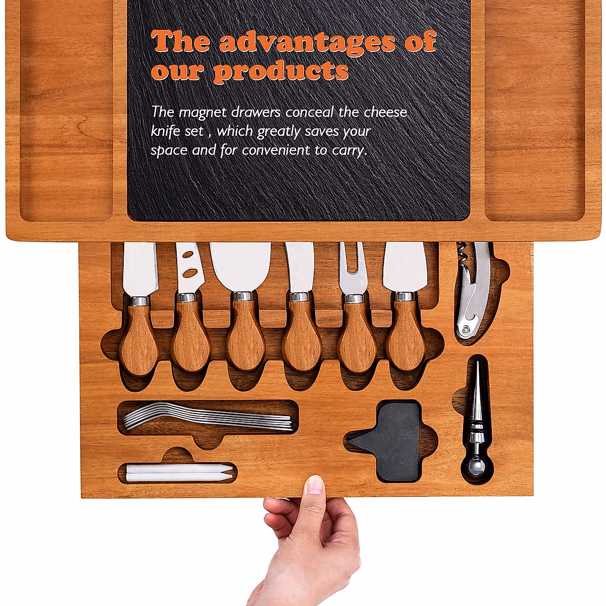 ABELL Charcuterie Cheese Board and Knife Set Acacia Charcuttery Platter and Serving Tray for Christmas Housewarming Thanksgiving Wedding Birthday