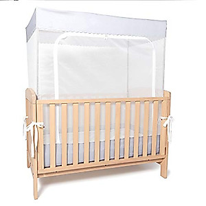 YeTrini Crib Safety Tent,See Through Mesh Crib Netting Mosquito Nets Sturdy Crib Cover to Keep Toddler from Climbing Out,to Keep Cats Out,to Keep Baby in-Gray