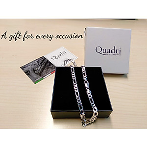 QUADRI Figaro Sterling Silver Chain for Men – 7 mm Mens Necklaces Chains, Men's Solid Real Italian Link Chain 22 Inch, Cadena de Plata 925 para Hombre, Diamond Cut Made in Italy, Gift Box