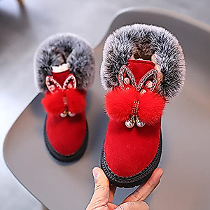 Lykmera Kids Baby Girls Warm Shoes Princess Boots Shoes Fashion Hairball Cotton Boots Snow Boots Toddler School Boots Shoes (Red, 3.5-4 Years Toddler)