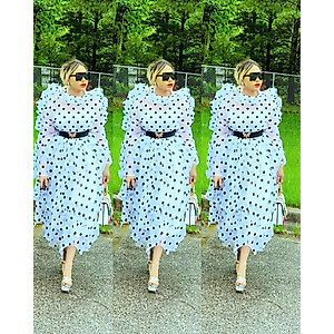 AOMEI Women's Polka Dot 2 Piece Sets Dress Transparent Ruffle Top Blouses Tulle Midi Puffy Skirt