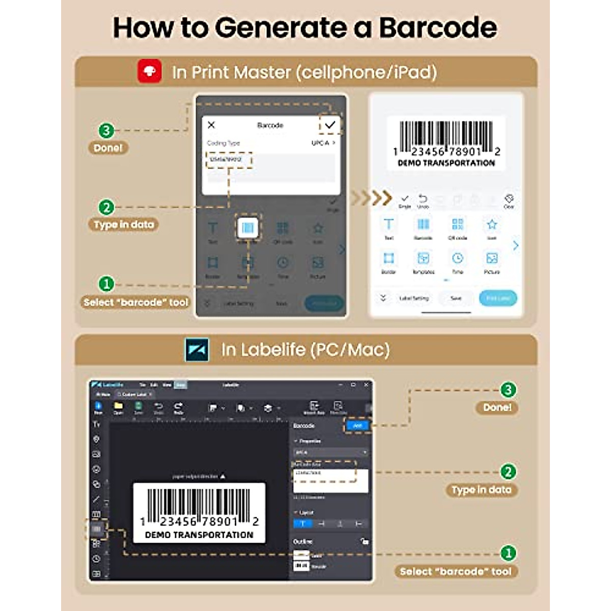 Phomemo Barcode Label Printer M110 Label Printer, Upgraded Bluetooth Portable Thermal Label Maker for Small Business, Address, Office, Home for Phone; for PC/Mac(USB), with 100pcs Labels, Snow White