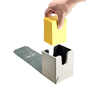 Zoopin Leather Deck Box-White for Collectible Cards-MTG,Yugioh,Pokeman,TES Legacy,Munchkins CCG Decks and Also Small Tokens or Dice- Hold 80 Sleeved Cards or 150 Naked Cards …