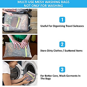 Cosmiic Greens 3 Pcs (S1/M1/L1) Mesh Laundry Washing Bags with Premium Rust Free Zipper, Storage Bag, Store Dirty Clothes, Washing Bags, Blouse, Bra, Hosiery, Lingerie, Stocking, Jeans (Polyester)
