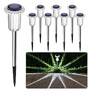 Solar Pathway Lights Solar Outdoor Lights Solar Sidewalk Lights 8 Pack LED Crystal Stainless Steel Waterproof Solar Path Light Garden Stake Lights Yard Lights for Lawn Patio Walkway Landscape Lighting