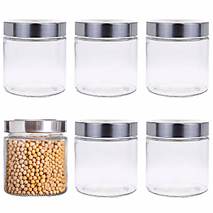 Lawei 6 Pack 27 Oz Clear Glass Jars with Stainless Steel Lids - Glass Food Canister Set Food Storage Jars for Cookie Rice Beans Pasta Snacks