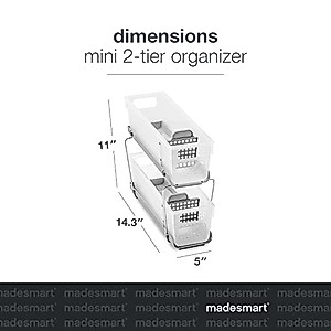 Madesmart 2-Tier Plastic Mini Multipurpose Organizer with Divided Slide-Out Storage Bins, Compact Under Sink and Cabinet Organizer Rack, Frost