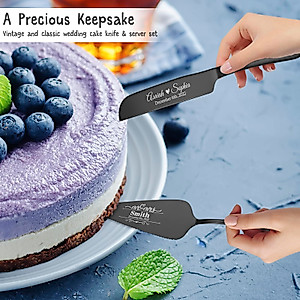 Atdesk Personalized Cake Cutting Set for Wedding, Stainless Steel Cake Knife and Server Set, Cake Cutter and Pie Server for Wedding, Birthday, Anniversary, Graduation Gift (Black)
