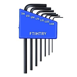 FTIHTRY 7pcs SAE Mini Hex-L Key Allen wrench, Small Allen wrench 0.028, 0.035, 0.05, 1/16", 5/64", 3/32", 7/64", Cr-V Steel