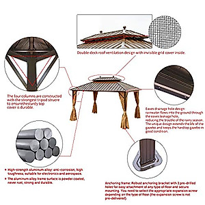 MELLCOM 10' X 13' Hardtop Gazebo, Galvanized Steel Vertical Stripe Double Roof Outdoor Gazebo, Aluminum Frame Metal Gazebo with Netting and Curtains for Patios, Gardens, Lawns