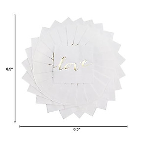 Dulousia White Luncheon Paper Napkins Stamped with Sparkle Gold Love - Folded 6.5 x 6.5inch for Wedding, Bridal/Baby Shower, Dinner Birthday Party (48Count)