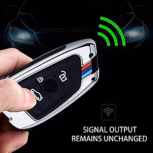 OLLEN Heavy Metal Key Fob Cover Case, Fit for BMW 5 6 7 Series X1 X2 X3 X5 X6 GT Series, Full Protection Key Fob Shell Case, Blade Shape, Silver (1 Pcs)