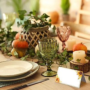 Whaline Thanksgiving Place Cards 50Pcs Autumn Fall Table Tent Place Cards Foil Gold Sunflower Pumpkin Seating Name Escort Card Folded Seat Assignment Setting Label for Wedding Baby Shower Party