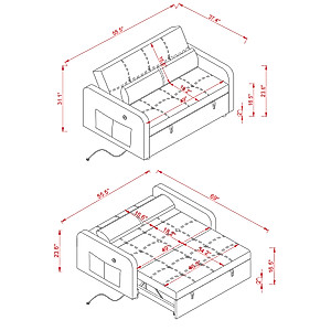 Convertible Sleeper Sofa Bed w/Pullout Bed 4-1 Multi-Functional Sofa Bed with Side Bags and USB Port Velvet Loveseat Futon Sofa Couch for Living Room or Apartments (Grey)