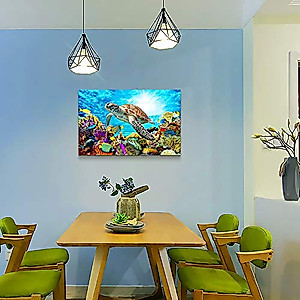 Family Wall Decor For Bedroom Family Canvas Wall Art For Bathroom Sea Turtles Wall Pictures Artwork Office Canvas Art Blue Ocean Wall Painting Modern Living Room Kitchen Home Decorations 12x16 Inch