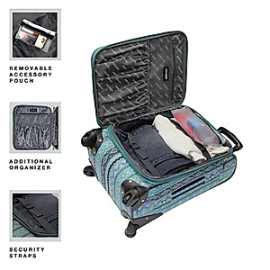 Steve Madden Designer Luggage Collection - Expandable 24 Inch Softside Bag - Durable Mid-sized Lightweight Checked Suitcase with 4-Rolling Spinner Wheels (Legends Turquoise)