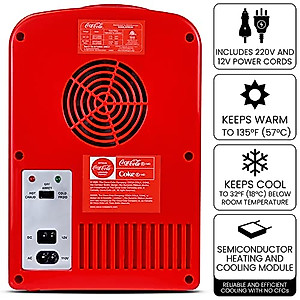 Coca-Cola 4L Portable Cooler/Warmer, Compact Personal-Travel-Fridge for Snacks Lunch Drinks Cosmetics, Includes 12V and AC Cords, Cute Desk Accessory for Home Office Dorm , Red, Polar Bear