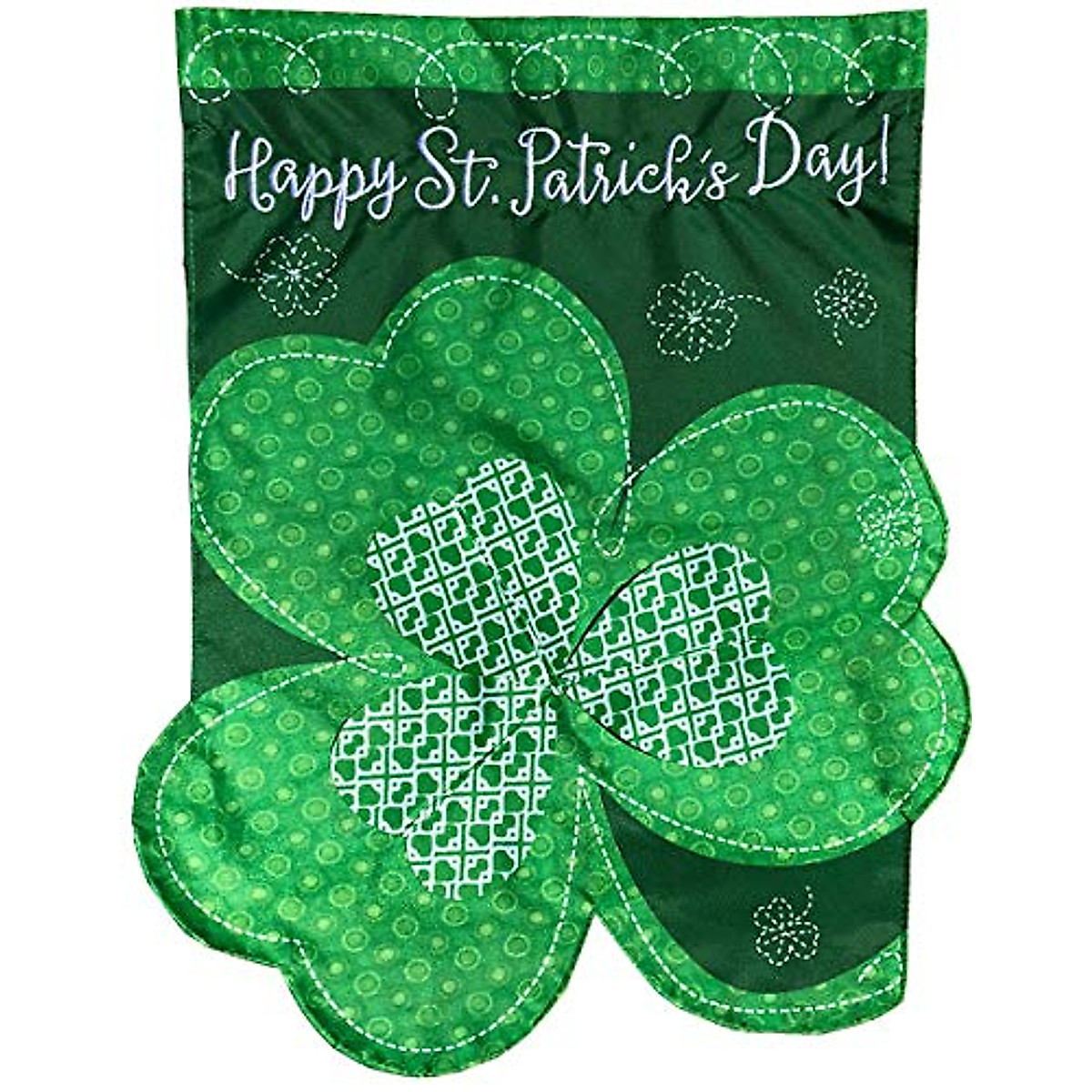 Shamrock St. Patrick's Day Applique Garden Flag Clover Sculpted 12.5" x 18"