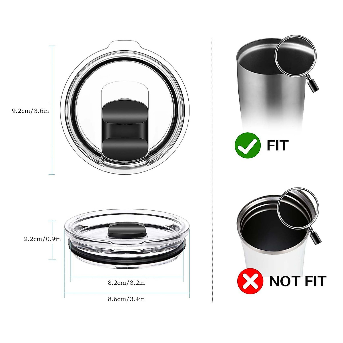 ZVJV Premium 20 oz Tumbler Lid, Replacement Lids Compatible for YETI 20 oz Tumbler, 10/24 oz Mug and 10 oz Lowball, Spill Proof Cup Lids Covers with Magnetic Slider Switch, BPA Free(Pack of 2)